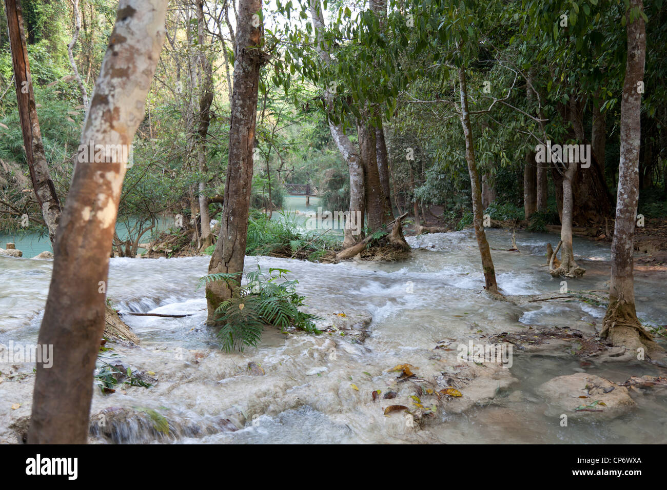 Mehrstufige Kuang Si Wasserfall im gleichnamigen Waldpark (Luang ...