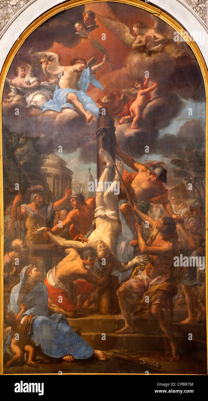 Rom - Kreuzigung des Petrus - Farbe von Santa Maria dei Angeli Basilika Stockfotografie - Alamy