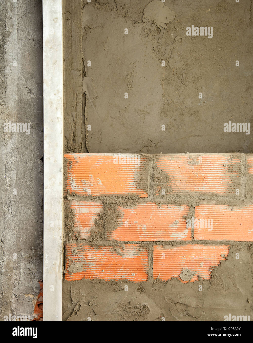 Brickwall Bau- und Mörtel Zement Putz mit Linealen Stockfotografie - Alamy