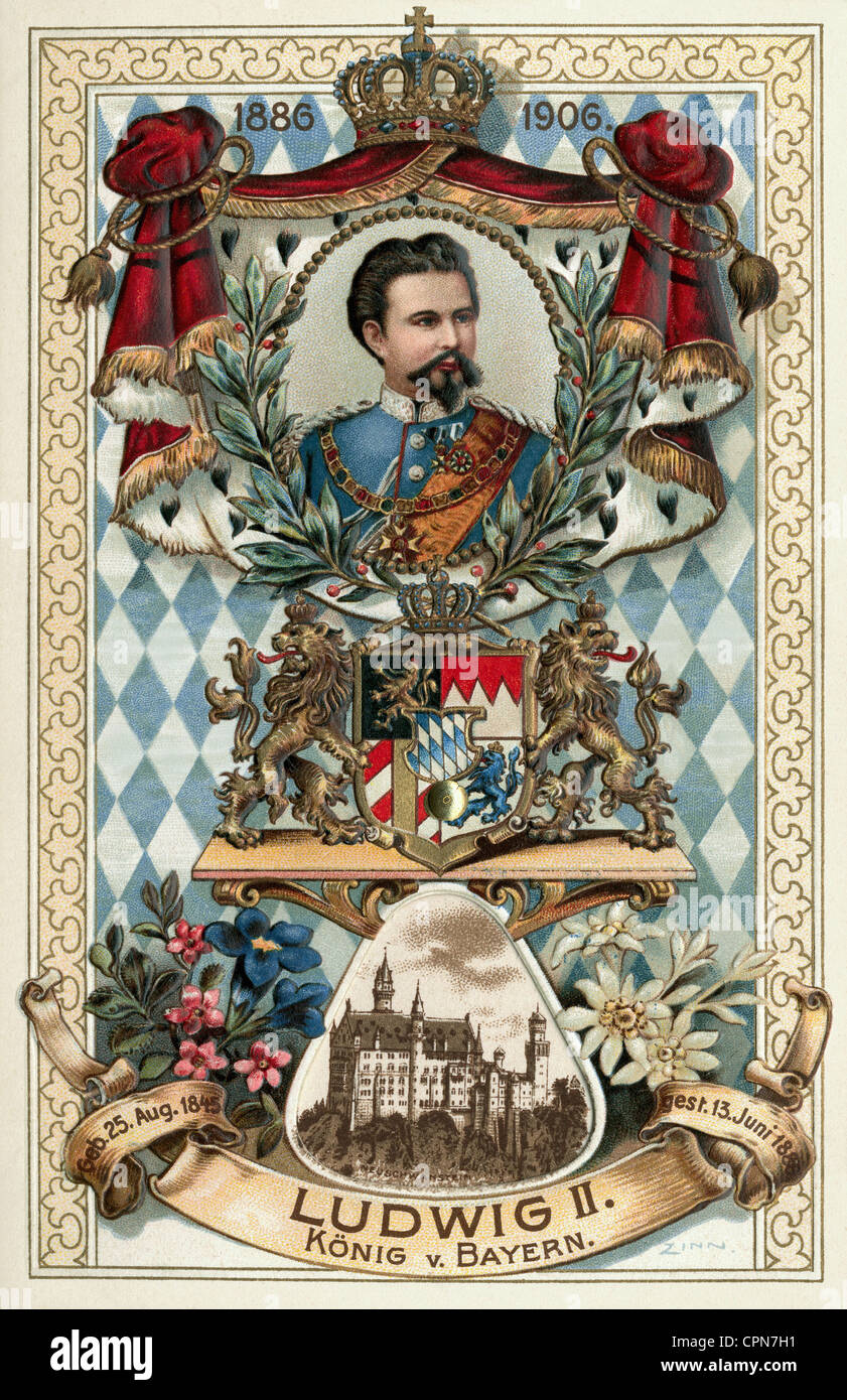 Ludwig II., 25.8.1845 - 13.6.1886, König von Bayern 10.3.1864 - 13.6.1886, Porträt, Postkarte ...