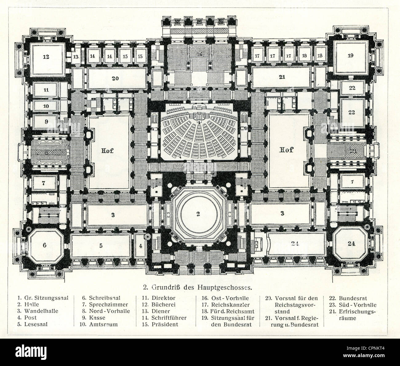 Architektur, Reichstag Berlin, Grundriss, in der Originalausgabe des 1894 fertiggestellten ...
