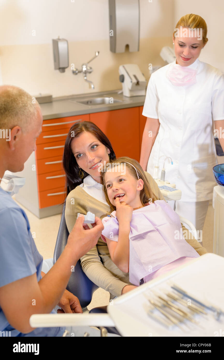 Kleine Mädchen Besuch Zahnarzt Chirurgie Zahnmedizin Spezialisten Zähne zeigen Stockfotografie ...