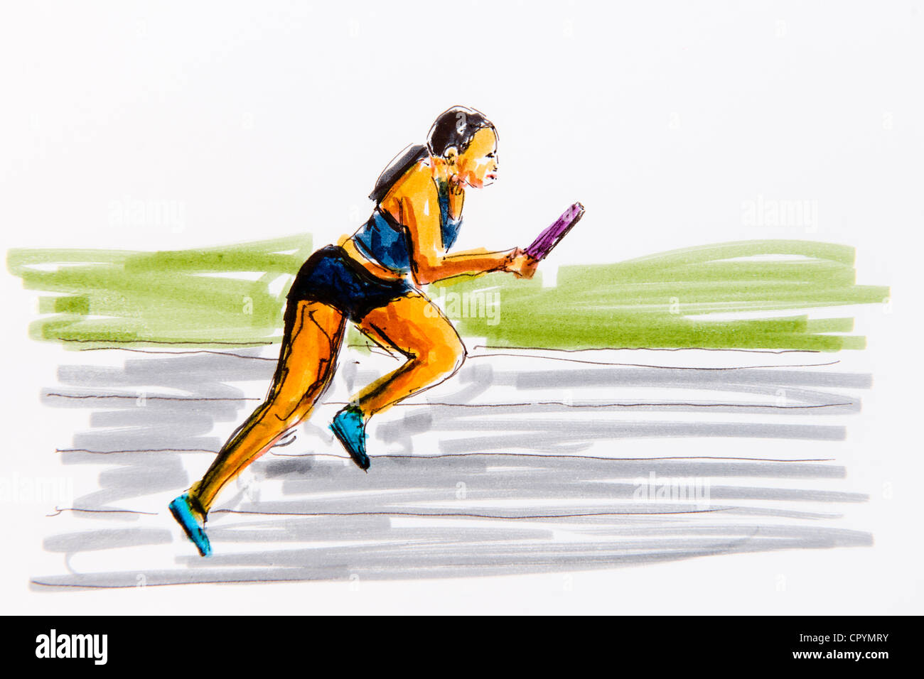 Staffellauf, Leichtathletik, Zeichnung des Künstlers Gerhard Kraus ...