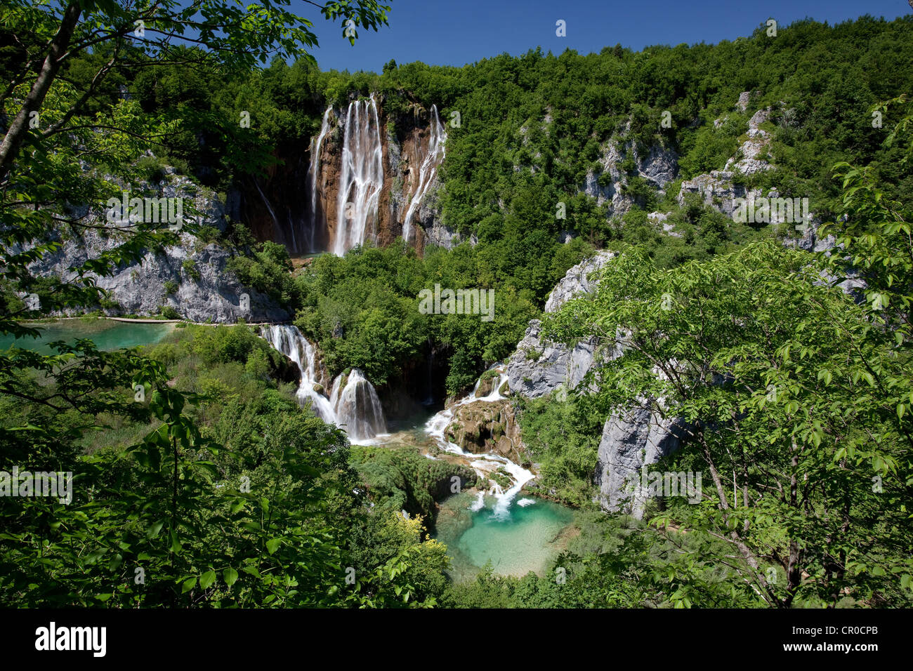 Großer Wasserfall, Veliki Slap Wasserfall, Nationalpark Plitvicer Seen, Kroatien, Europa ...