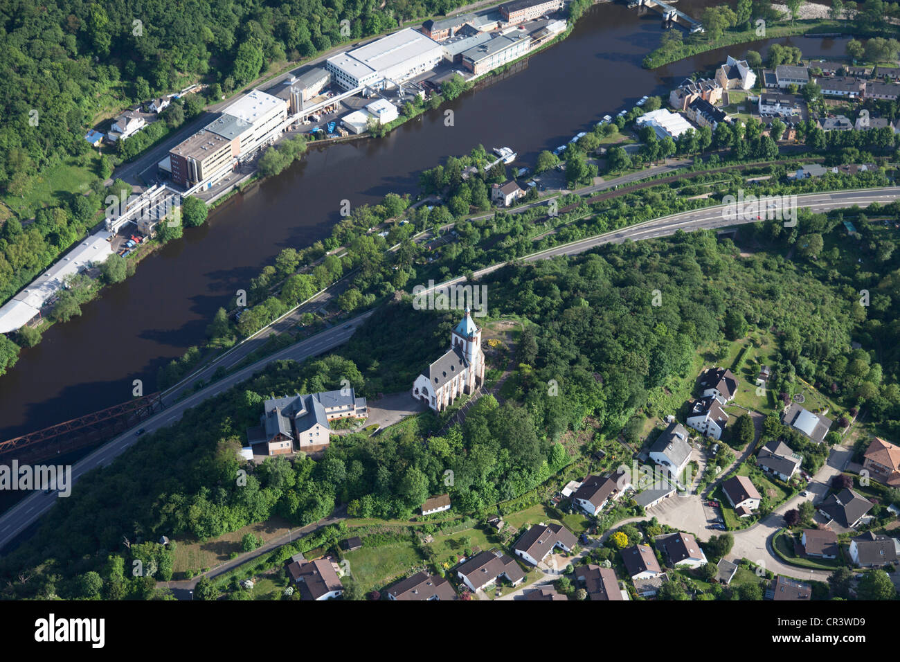Luftaufnahme, Lahnstein auf der Lahn mit Allerheiligen Kapelle ...
