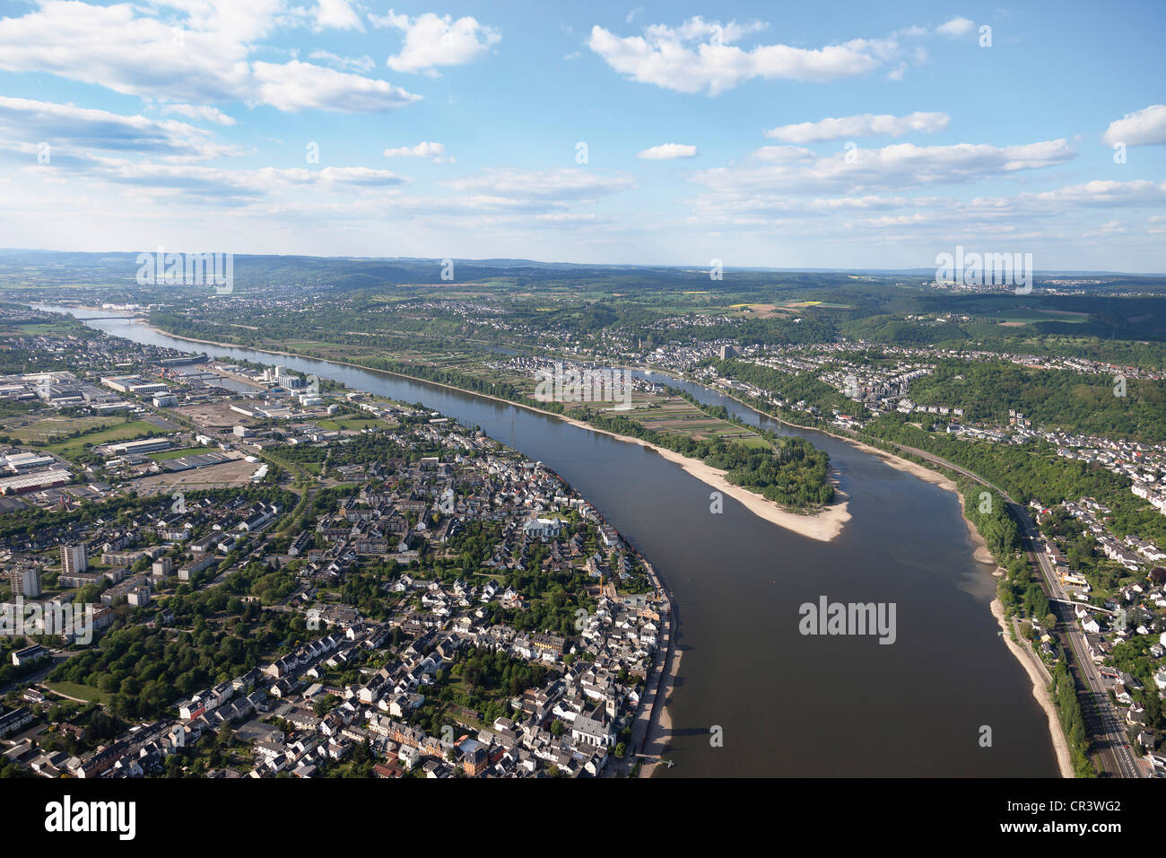 Luftaufnahme, Insel Niederwerth in den Rhein bei Koblenz zwischen ...
