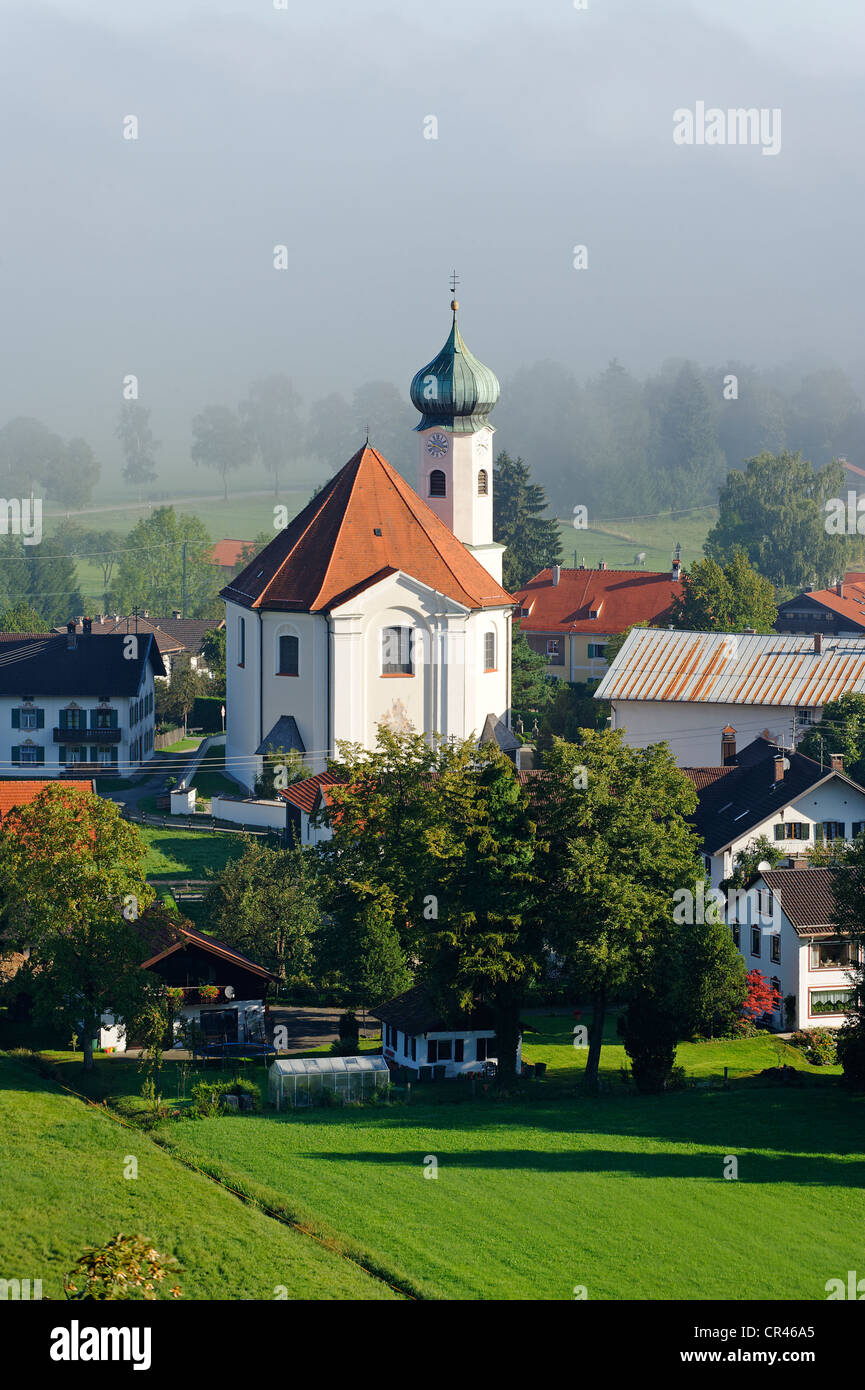 Pfarrei Kirche St. Clemens, Eschenlohe, Upper Bavaria, Bayern ...