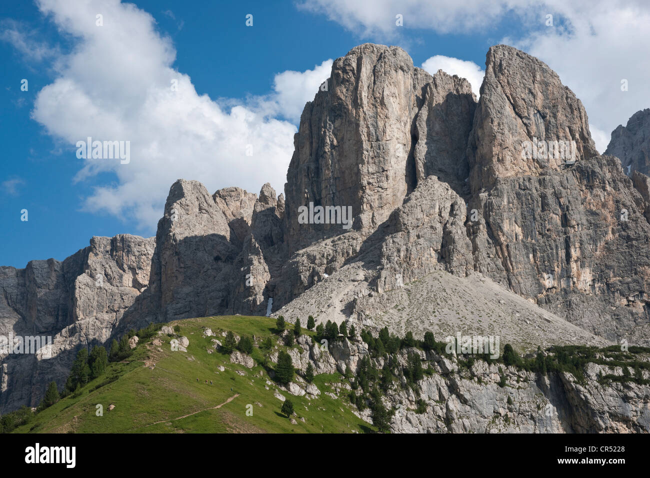Ansicht des Bereichs Sella in den Dolomiten, Grödner Joch, Südtirol ...