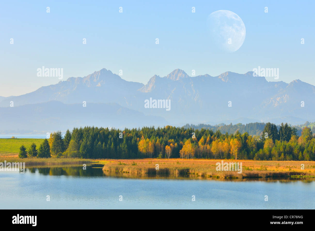Forggensee-See in der Nähe von Füssen, Tannheimer Berge, Ostallgaeu ...