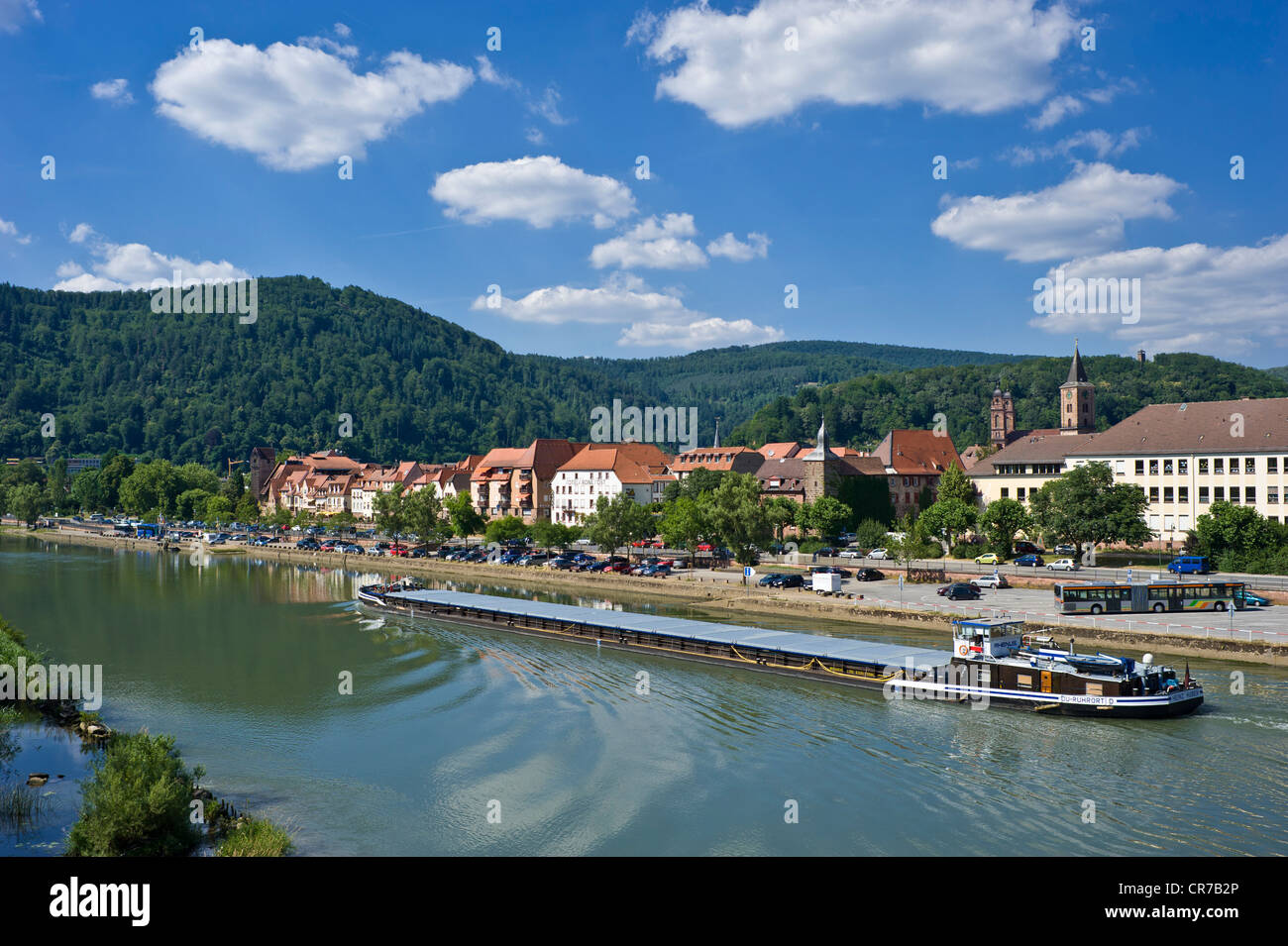 Blick auf die Stadt mit Neckar Fluß, Eberbach, Rhein-Neckar-Kreis ...