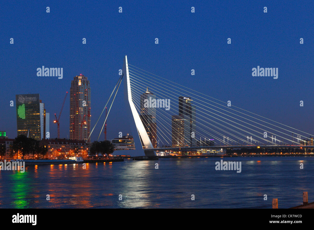 Erasmusbrücke Brücke und Kop van Zuid-Viertel auf der Maas oder Fluss ...