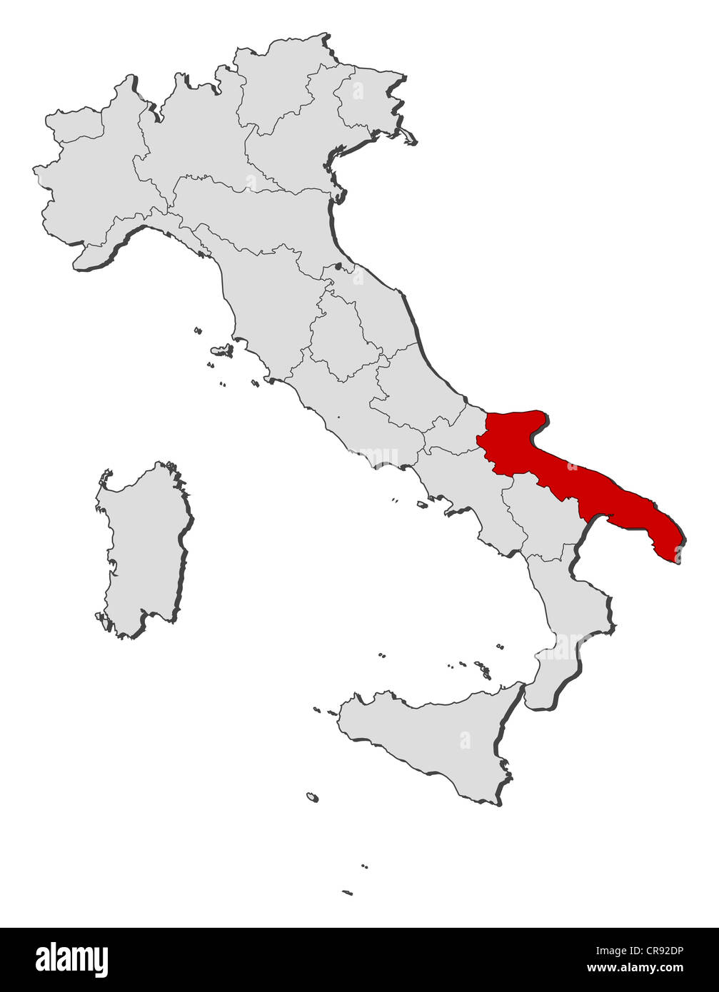 Politische Karte von Italien mit den verschiedenen Regionen wo Apulien ...