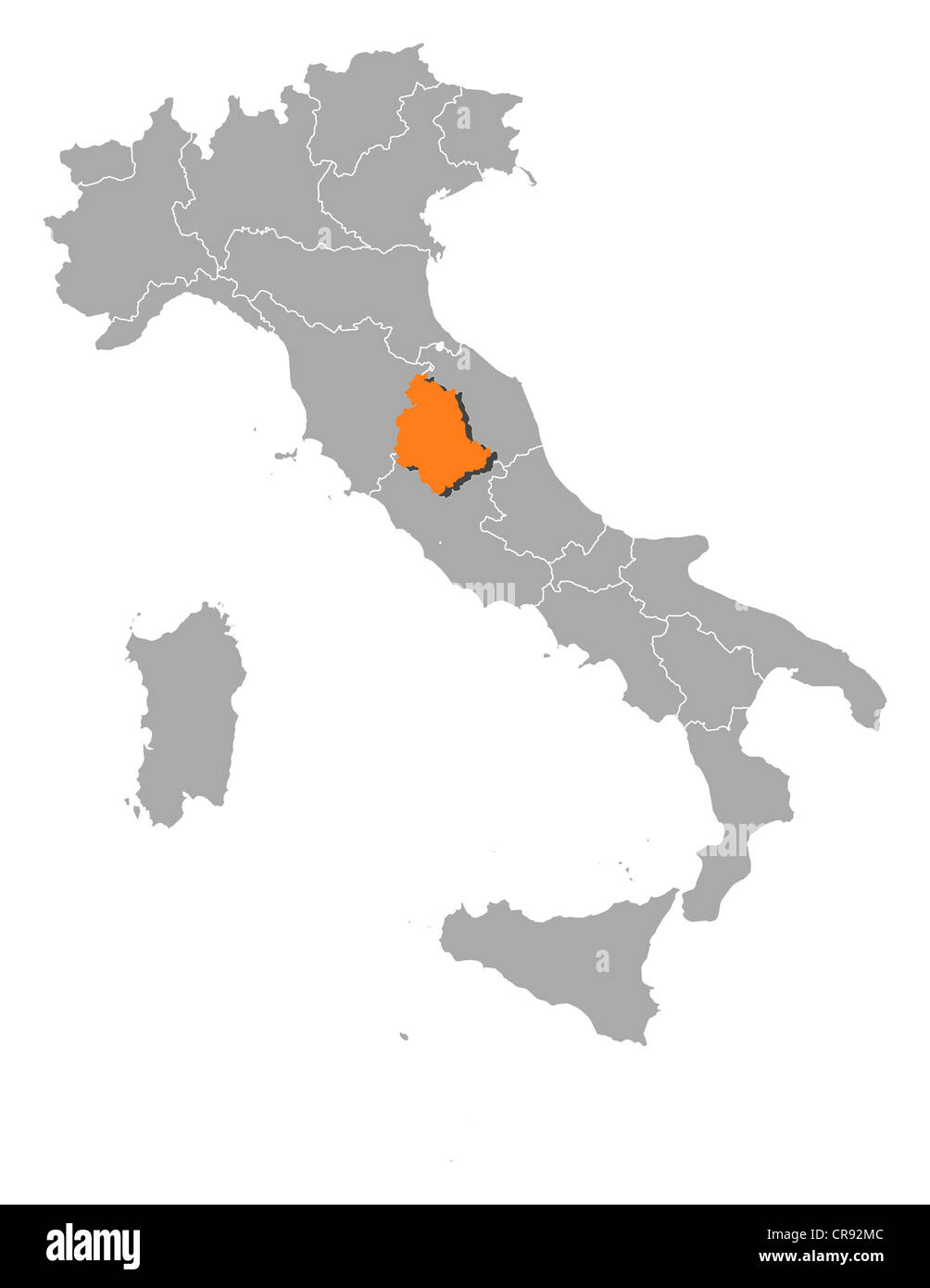 Politische Karte von Italien mit den verschiedenen Regionen wo Umbrien ...