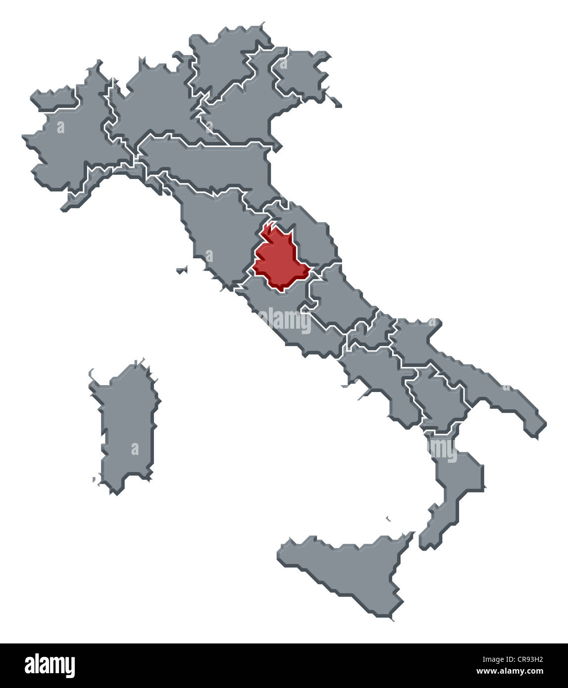 Politische Karte von Italien mit den verschiedenen Regionen wo Umbrien ...