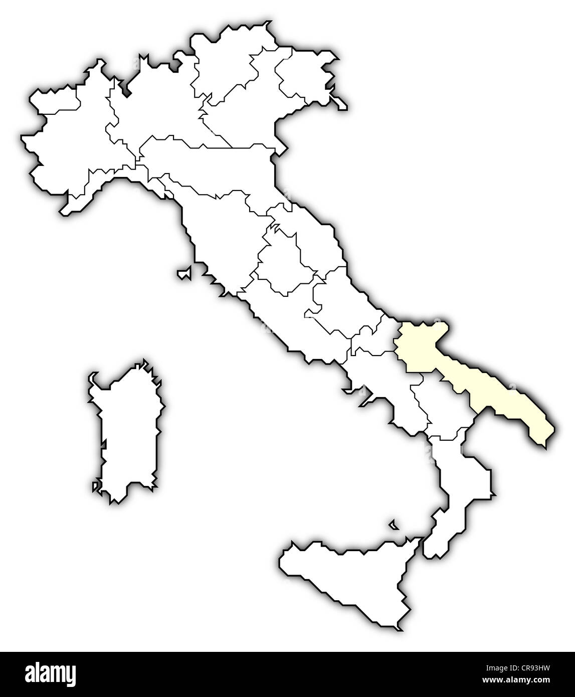 Politische Karte von Italien mit den verschiedenen Regionen wo Apulien ...