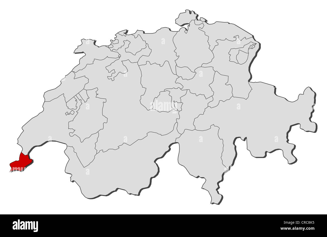Politische Karte der Schweiz mit den verschiedenen Kantonen Genf wo ...
