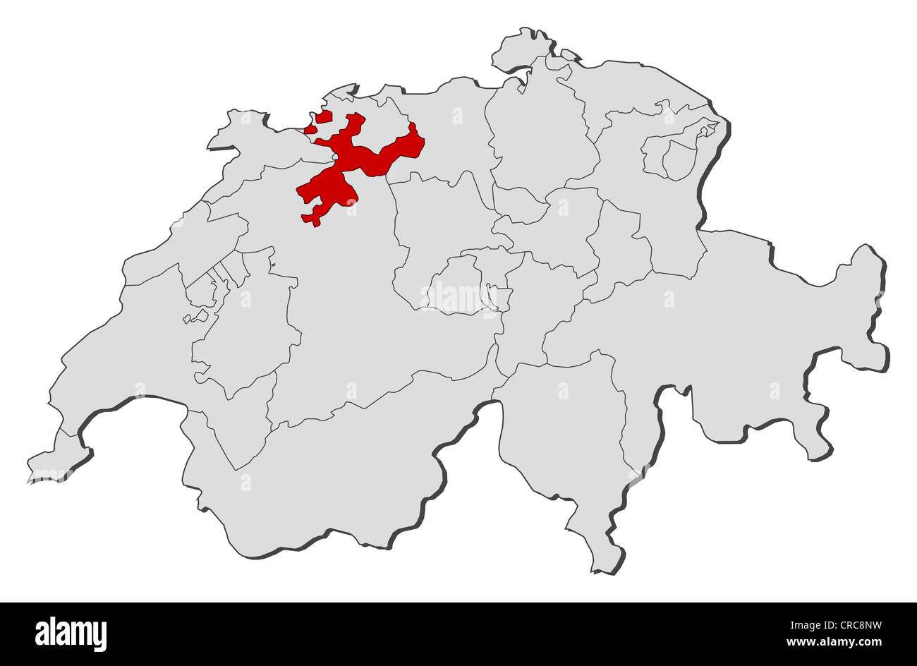 Politische Karte der Schweiz mit den verschiedenen Kantonen Solothurn ...