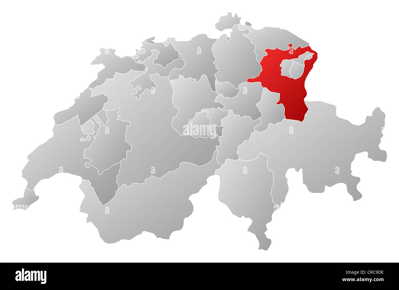 Politische Karte der Schweiz mit den mehreren Kantonen St. Gallen wo ...