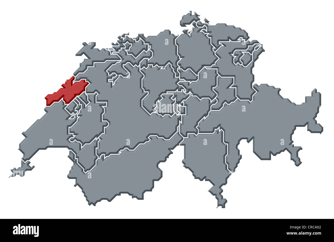 Politische Karte der Schweiz mit den verschiedenen Kantonen Neuenburg ...