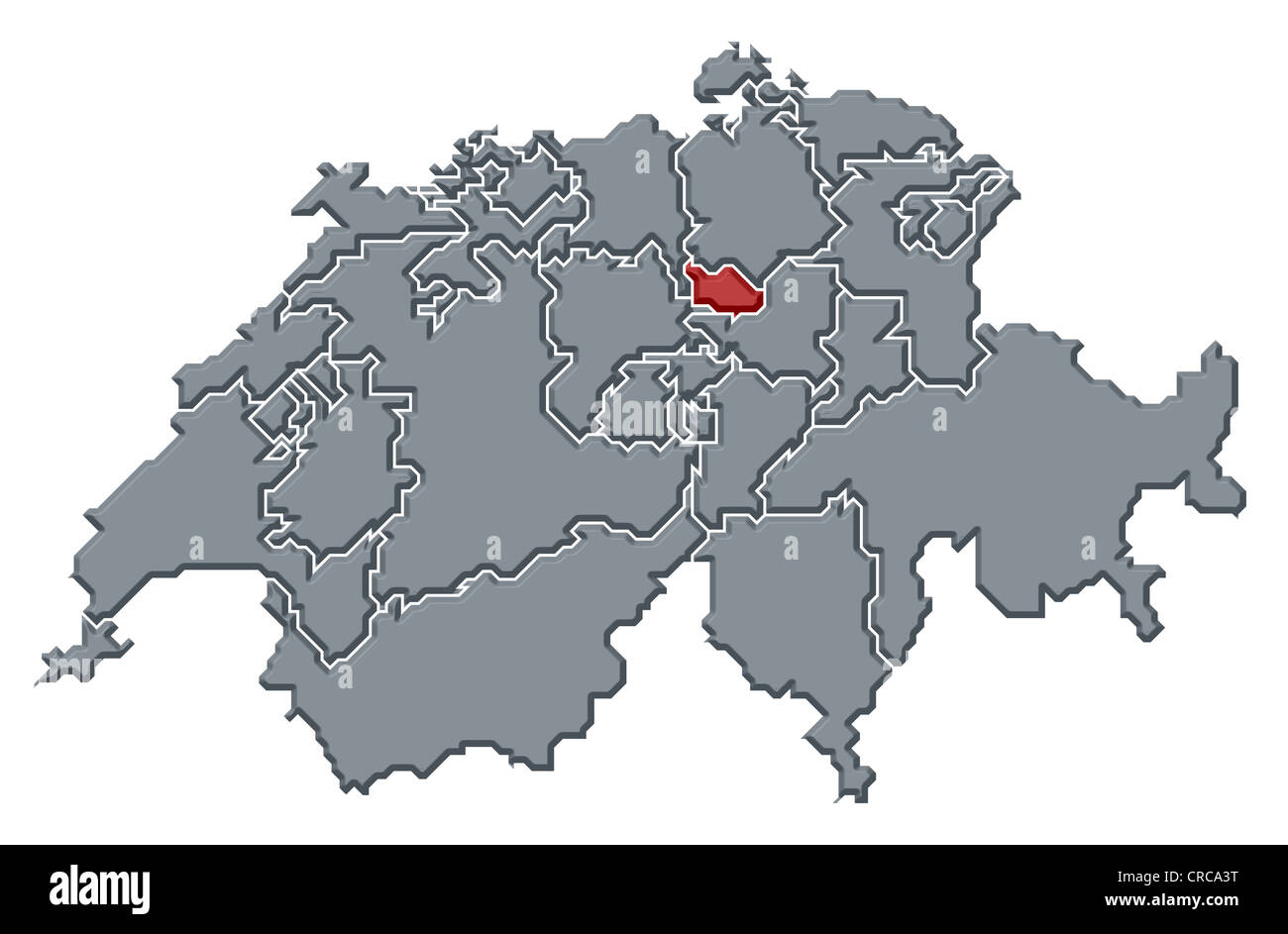 Politische Karte der Schweiz mit den verschiedenen Kantonen Zug wo ...