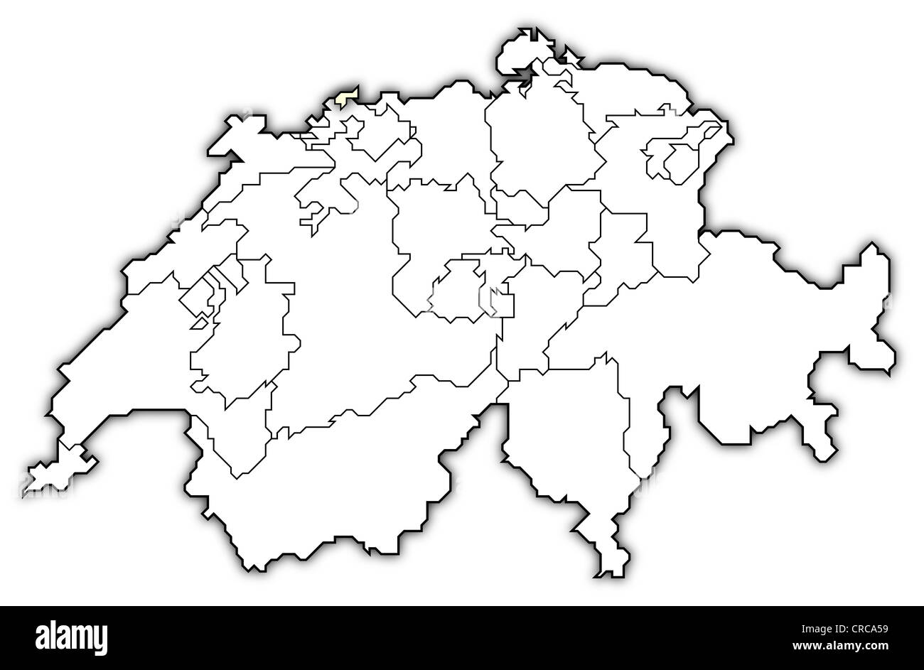 Politische Karte der Schweiz mit den mehreren Kantonen Basel-Stadt wo ...