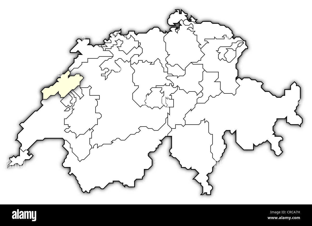 Politische Karte der Schweiz mit den verschiedenen Kantonen Neuenburg ...