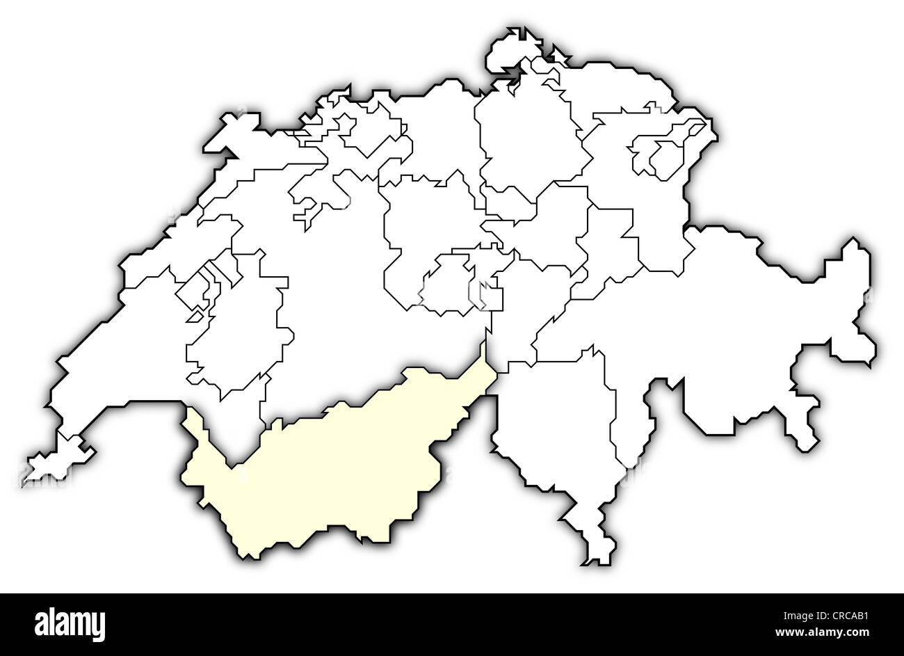 Politische Karte der Schweiz mit den mehreren Kantonen Wallis wo ...