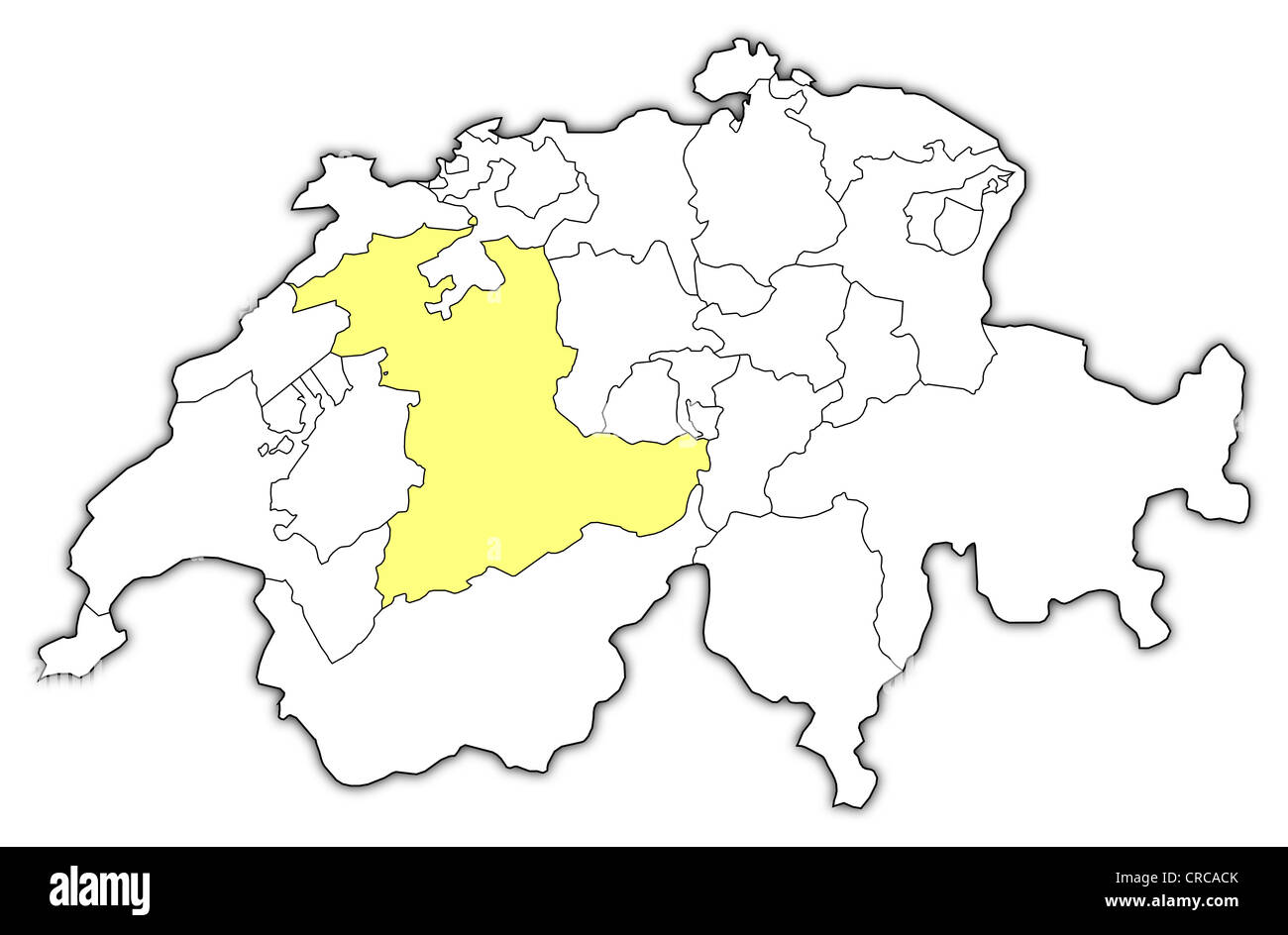 Politische Karte der Schweiz mit den verschiedenen Kantonen, wo Bern ...