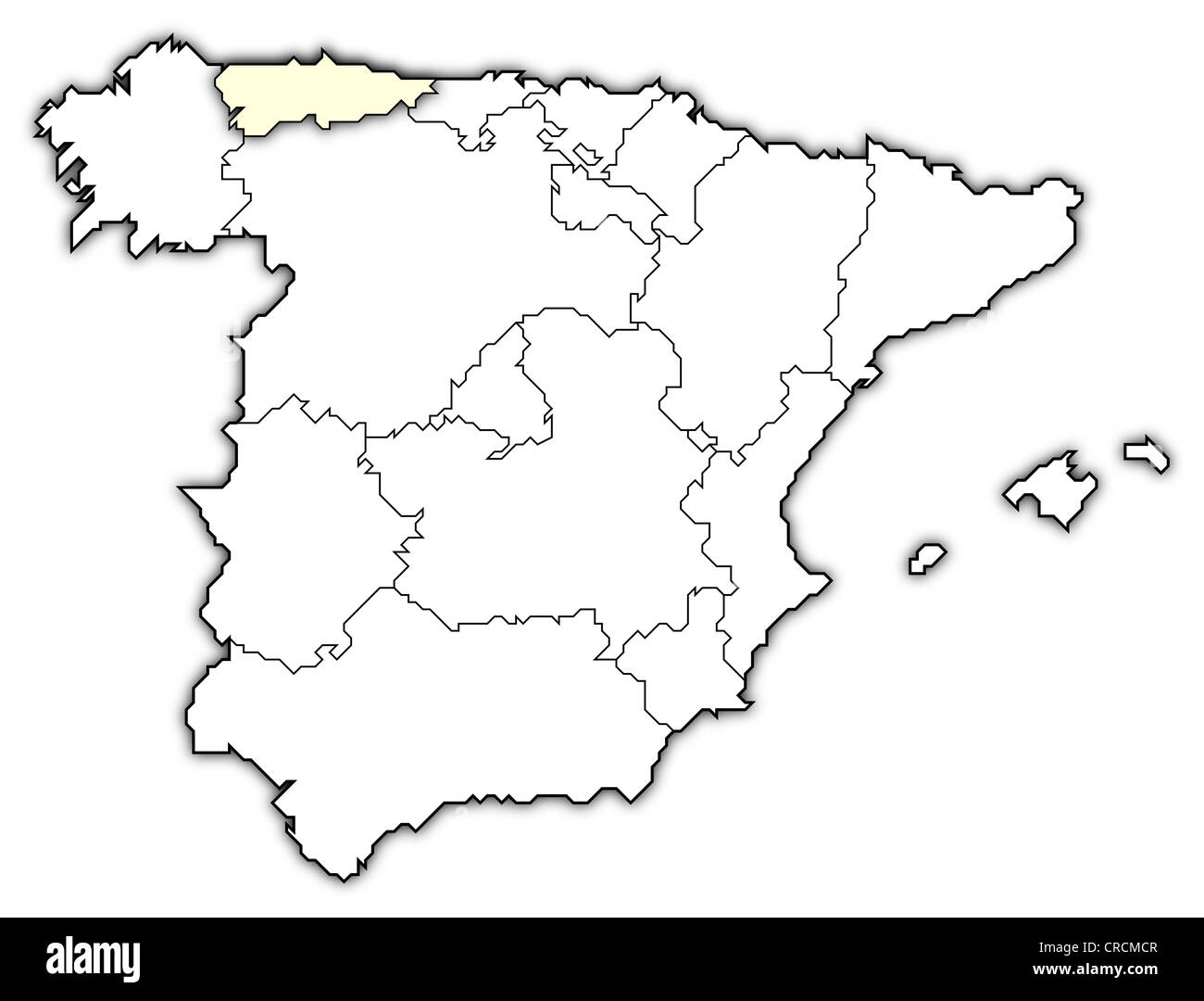 Politische Karte von Spanien mit mehreren Regionen wo Asturien markiert ...