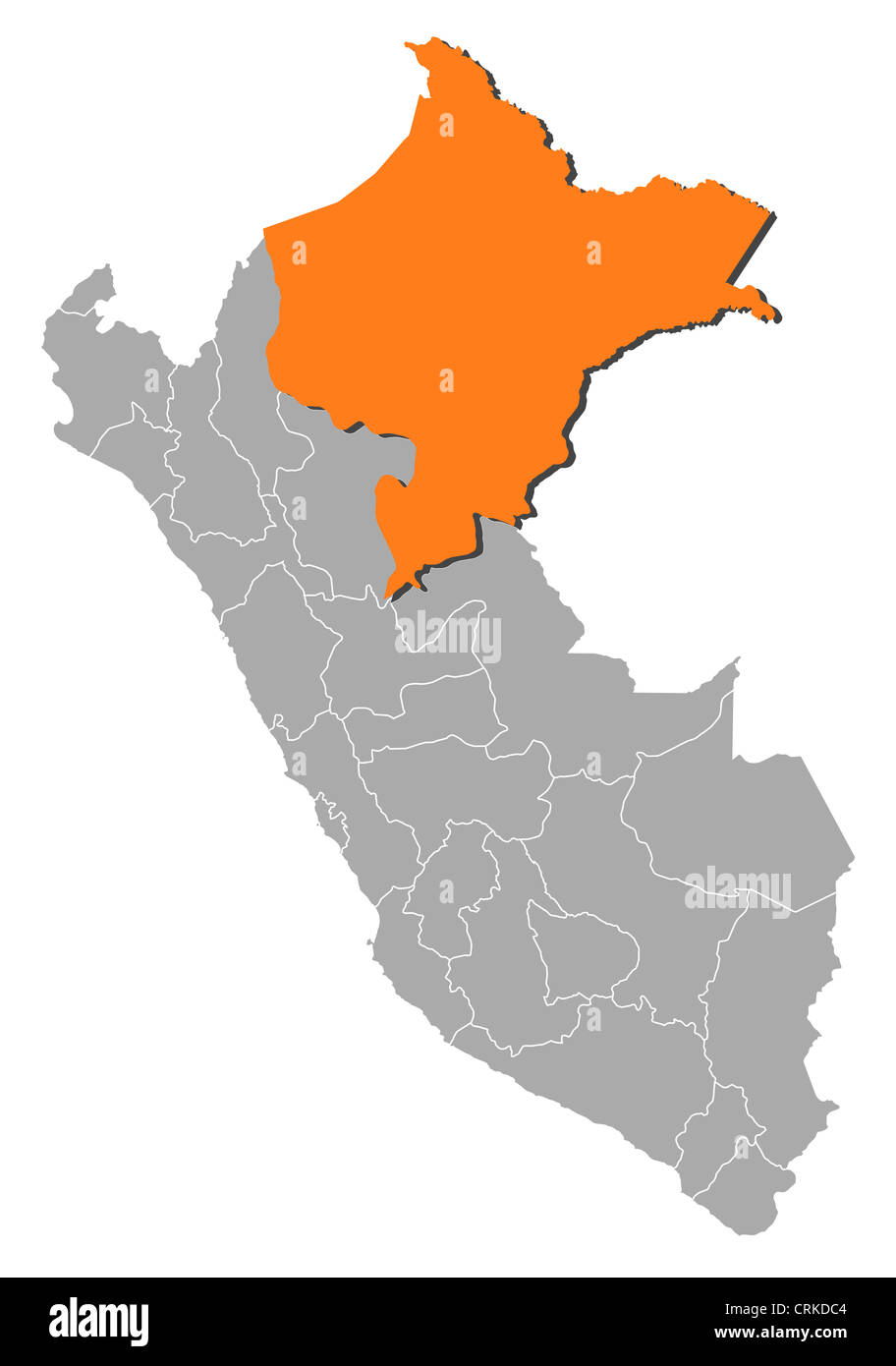 Politische Karte von Peru mit den verschiedenen Regionen Loreto wo ...