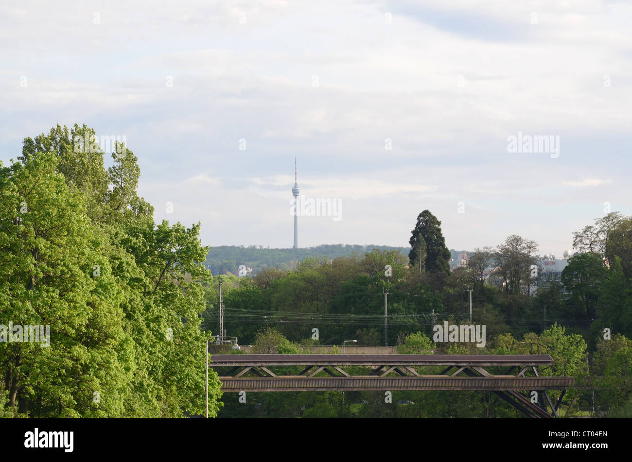 Blick von der Rosensteinpark in Stuttgart mit dem Fernsehturm ...