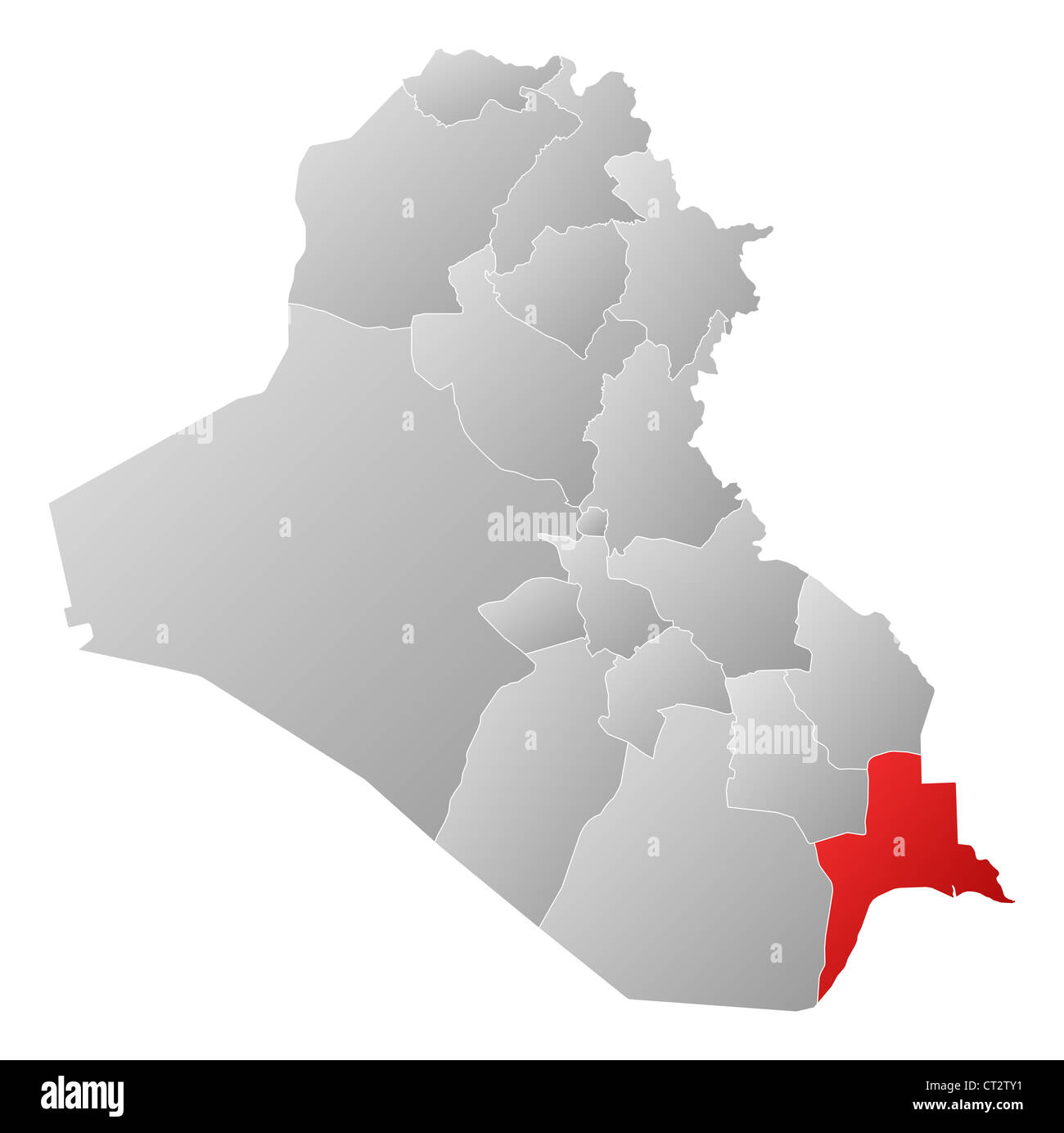 Politische Karte des Irak mit den mehrere Provinzen Basra wo markiert ...