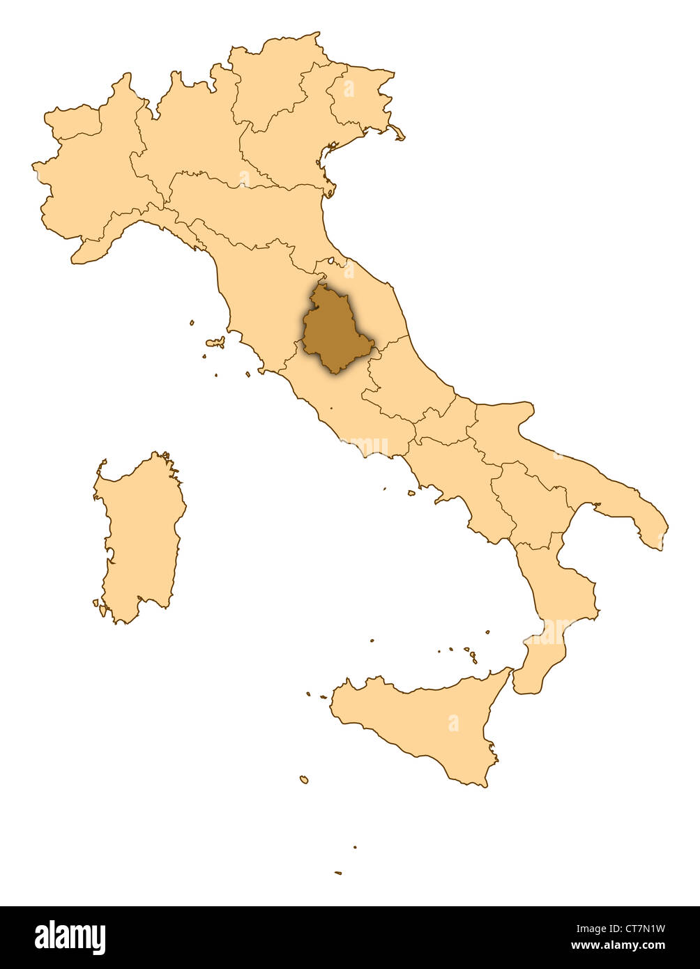 Karte von Italien, Umbrien markiert ist Stockfotografie - Alamy