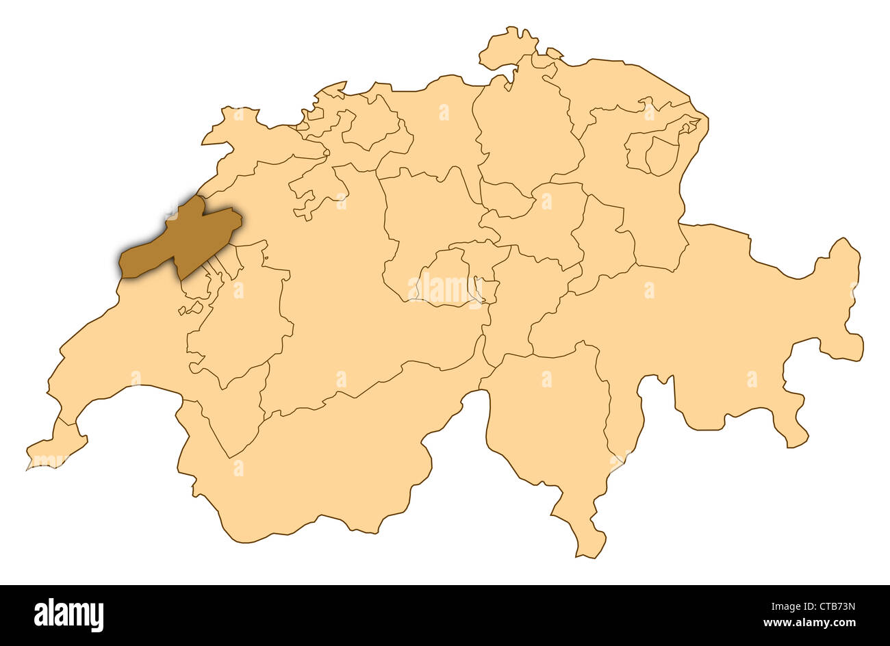 Karte der Schweiz, wo Neuenburg markiert ist Stockfotografie - Alamy