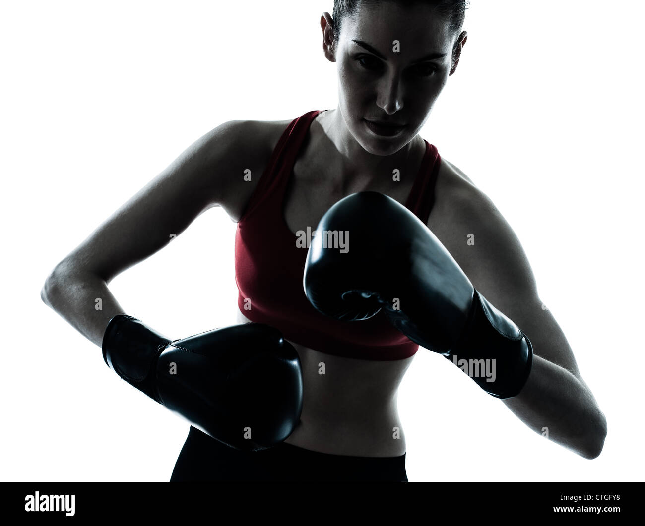 eine Kaukasische Frau Boxen trainieren im Silhouette Studio isoliert ...