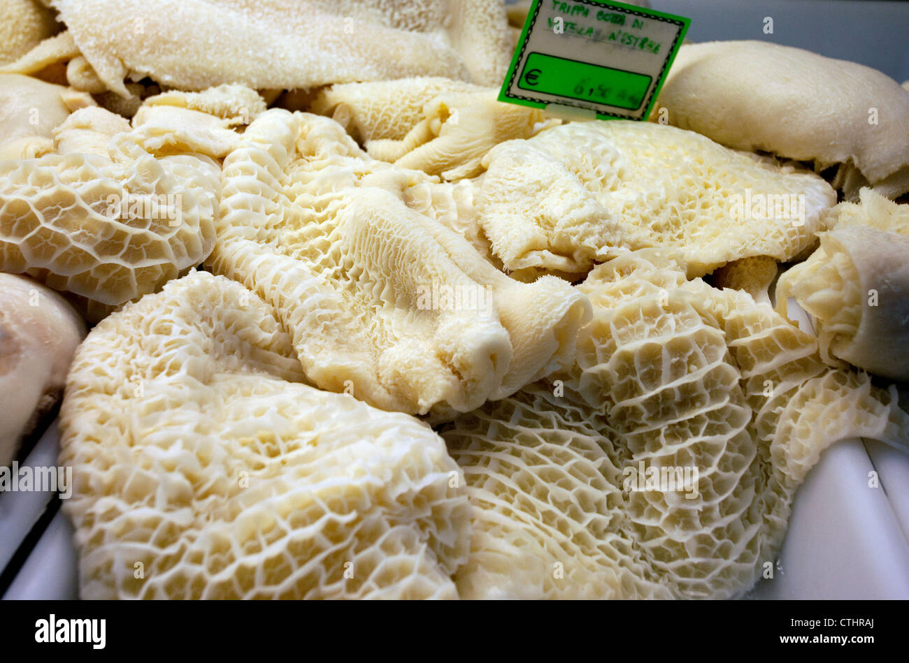 Trippa (Kutteln Kuh) auf Verkauf im Mercato Centrale, Florenz, Italien ...