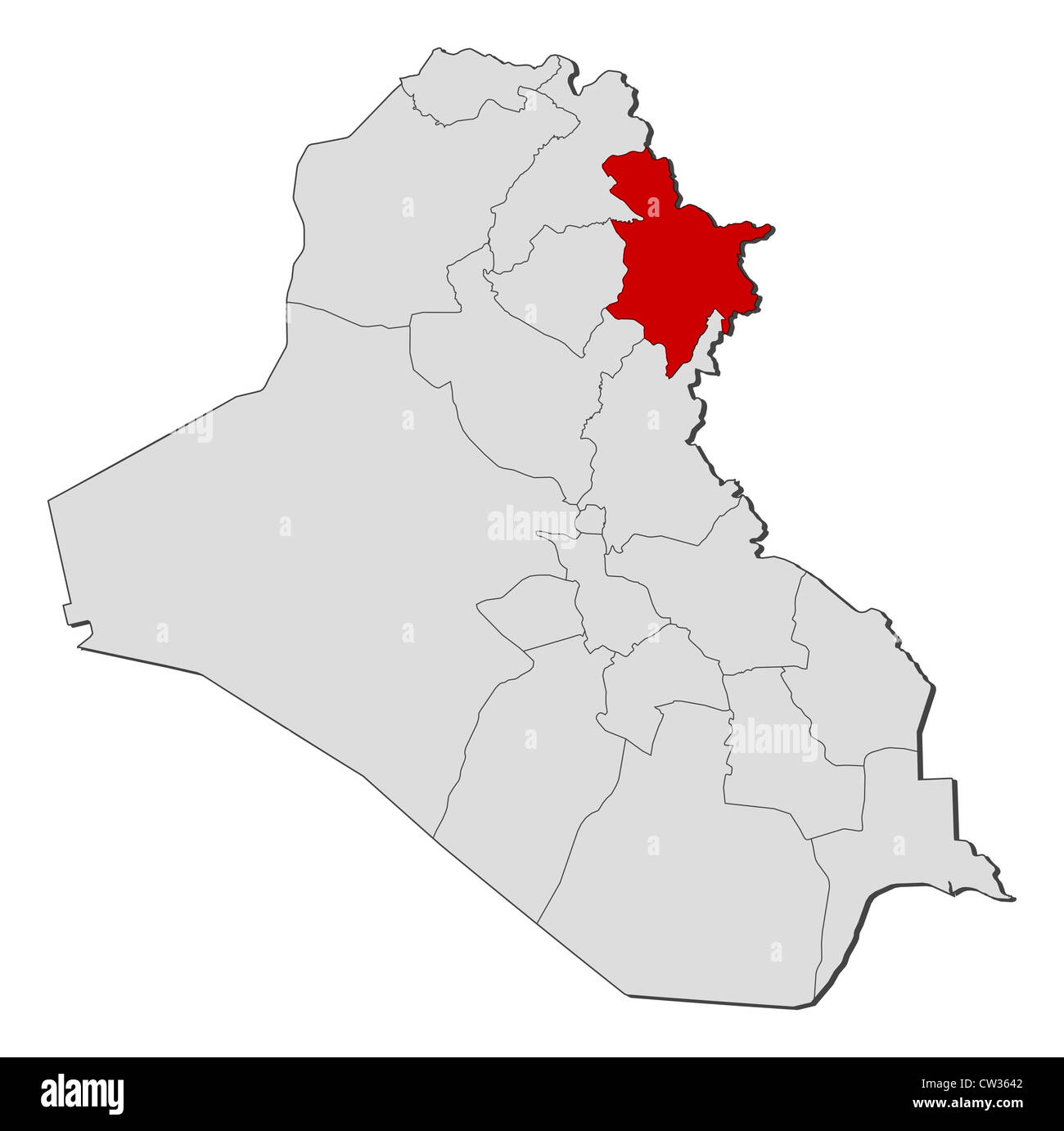 Politische Karte des Irak mit den mehreren Provinzen wo Sulaymaniyah ...