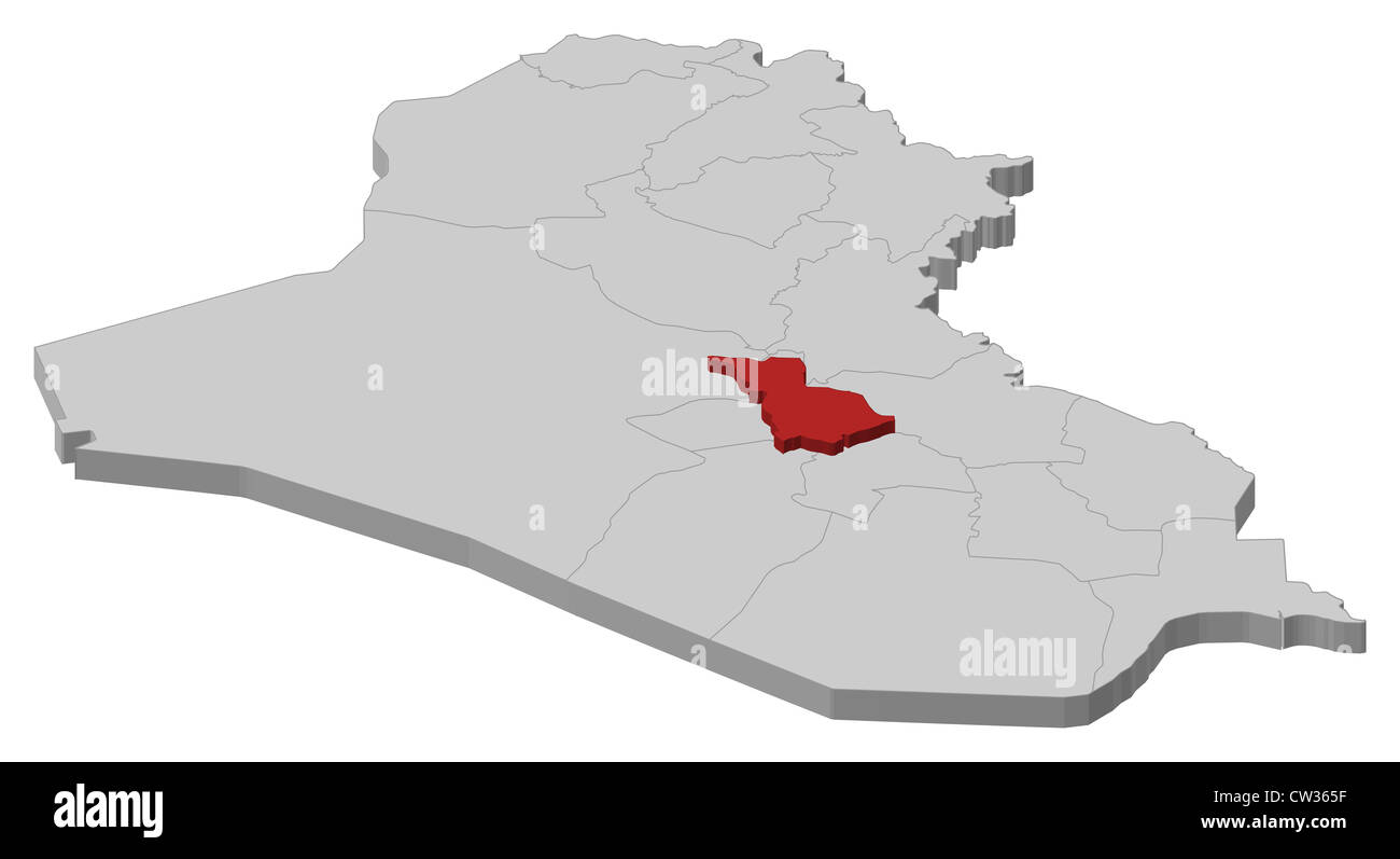 Politische Karte des Irak mit den mehreren Provinzen wo Babil markiert ...