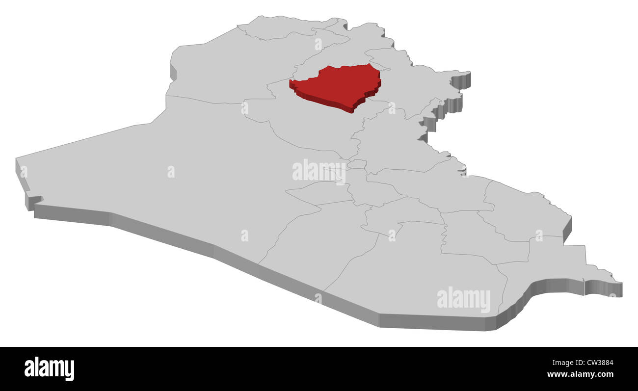 Politische Karte des Irak mit den mehreren Provinzen wo Kirkuk markiert ...