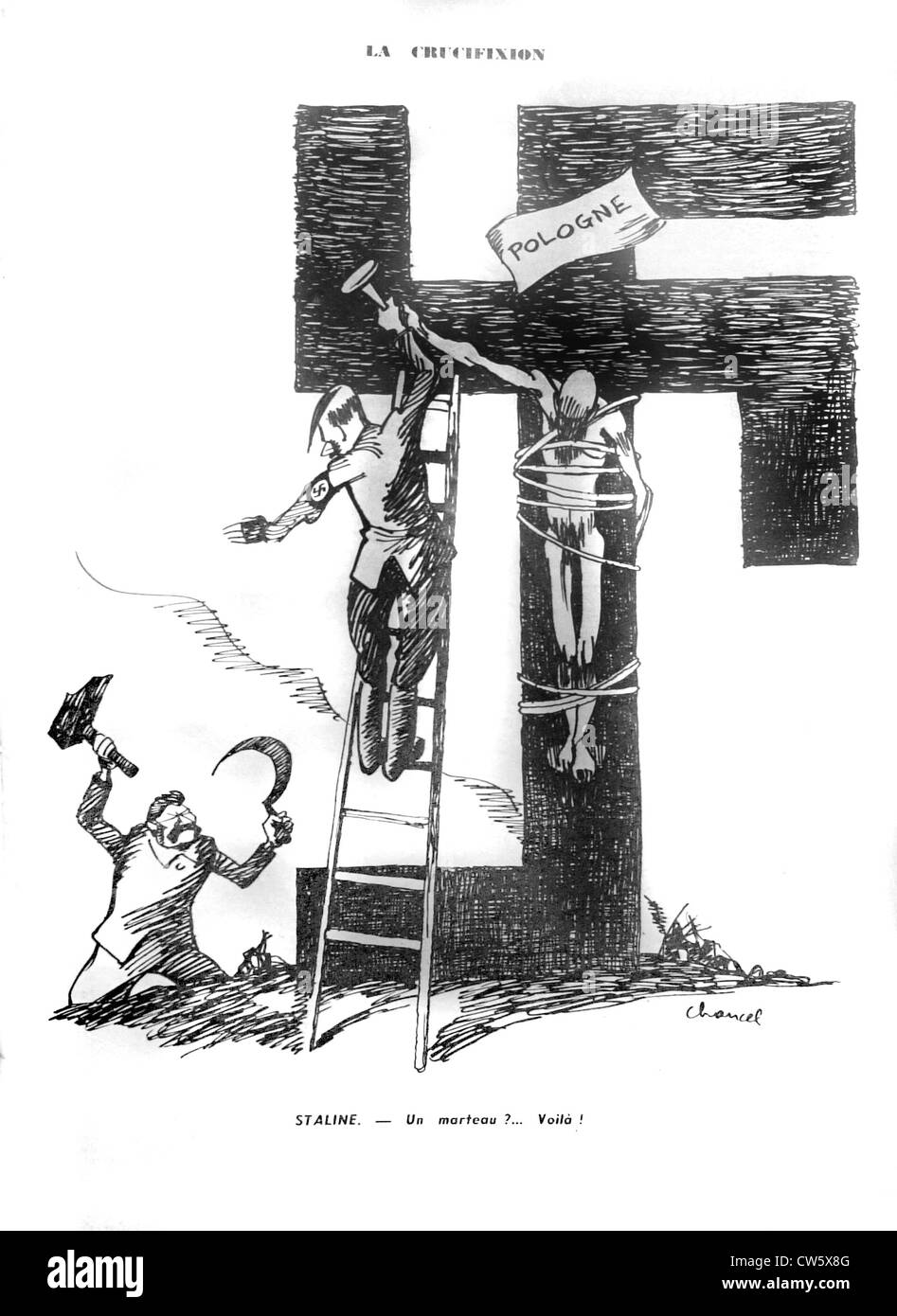 Dem zweiten Weltkrieg. Karikatur von Chor nach dem deutschen Überfall ...