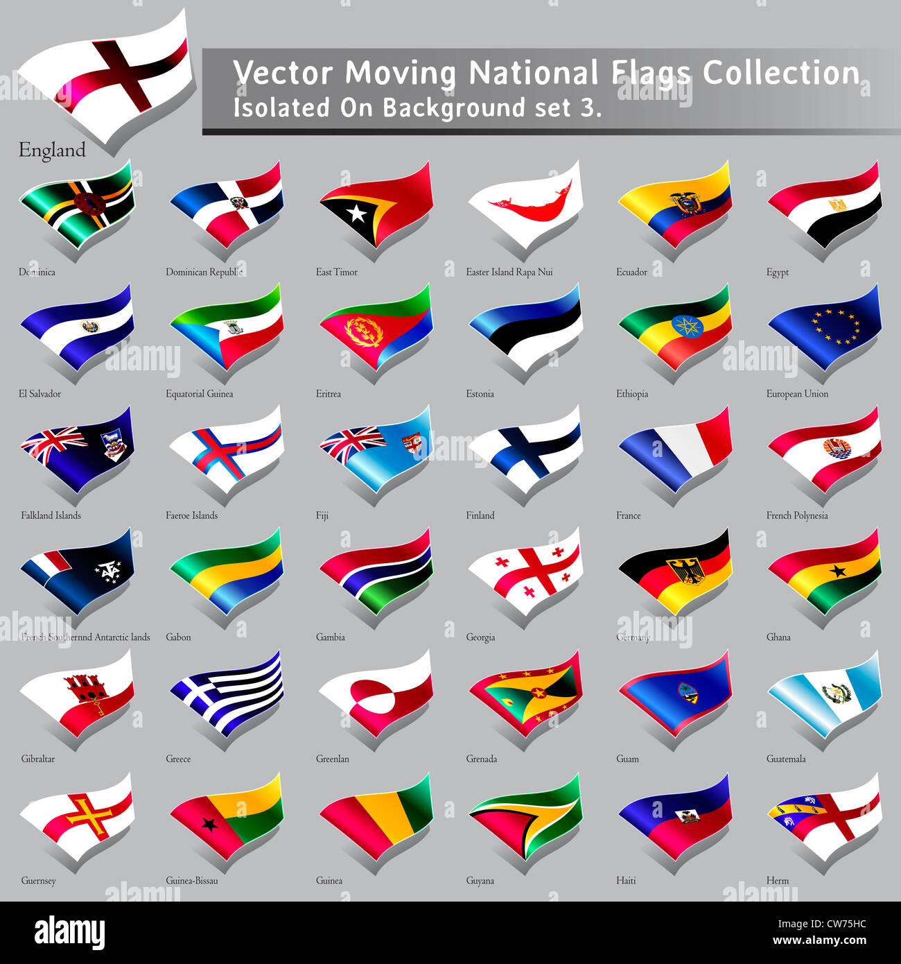 Nationalflaggen der Welt isoliert bewegen-set 3 Stockfotografie - Alamy