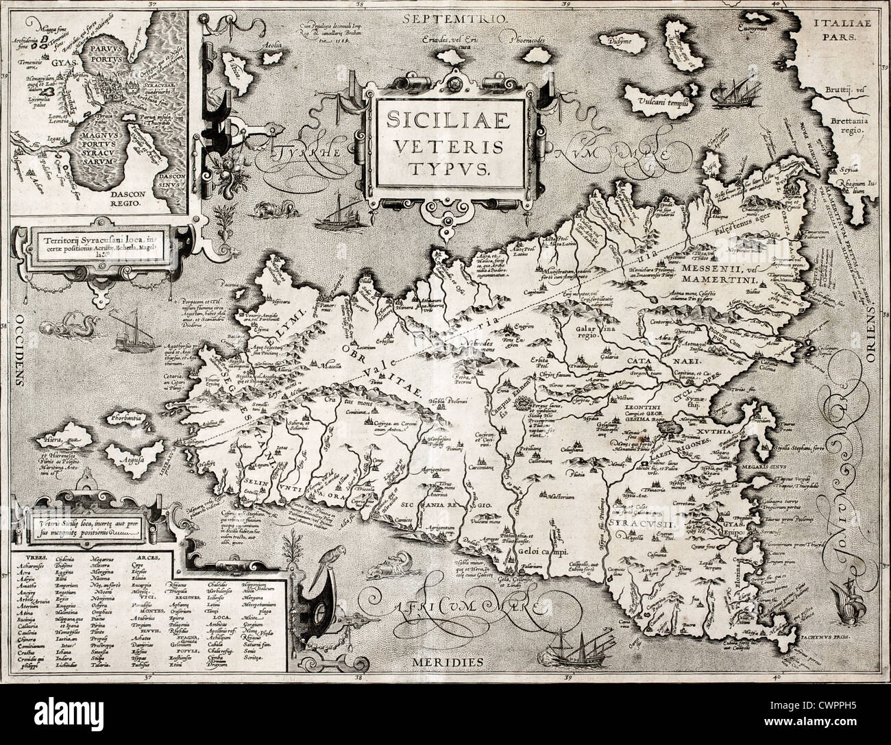 Antike Landkarte von Sizilien Syrakus Details Stockfotografie - Alamy