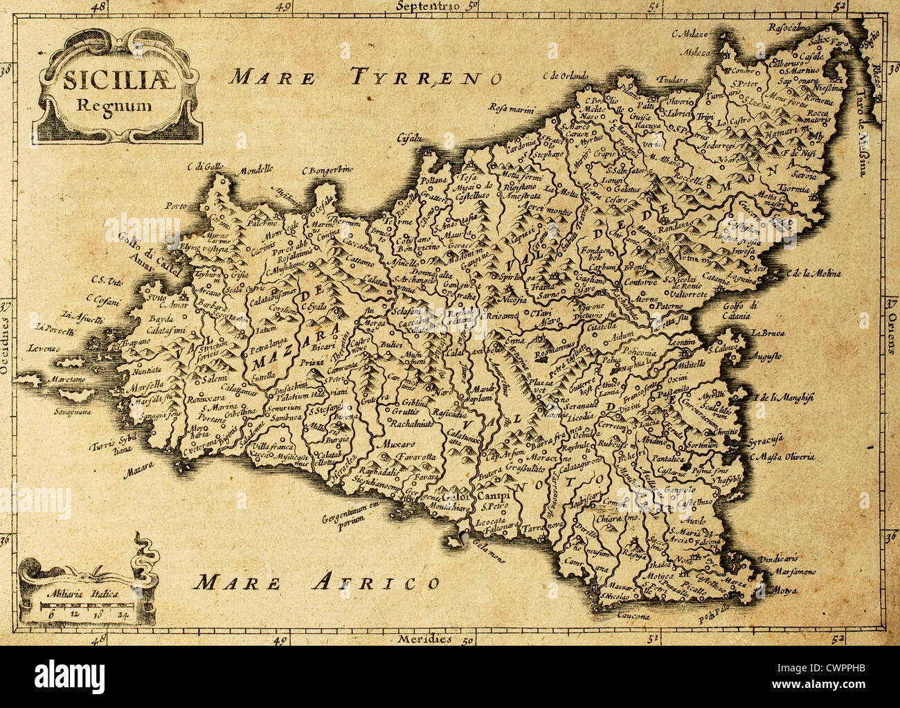 Alte Karte von Sizilien Stockfotografie - Alamy