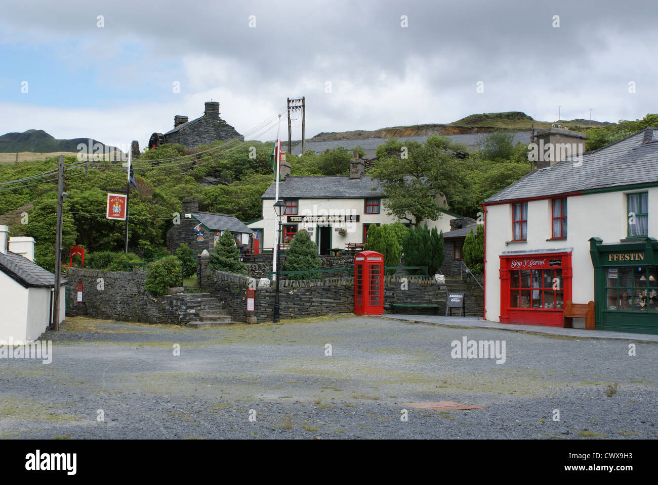 Historische Dorf von Llechwedd Slate Caverns, Blaenau Ffestiniog, Wales ...