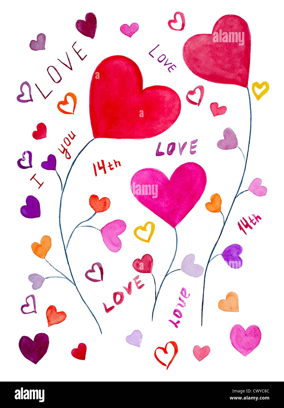 Liebe Konzept Design Aquarell Hand gezeichnet und gemalt, isoliert auf ...