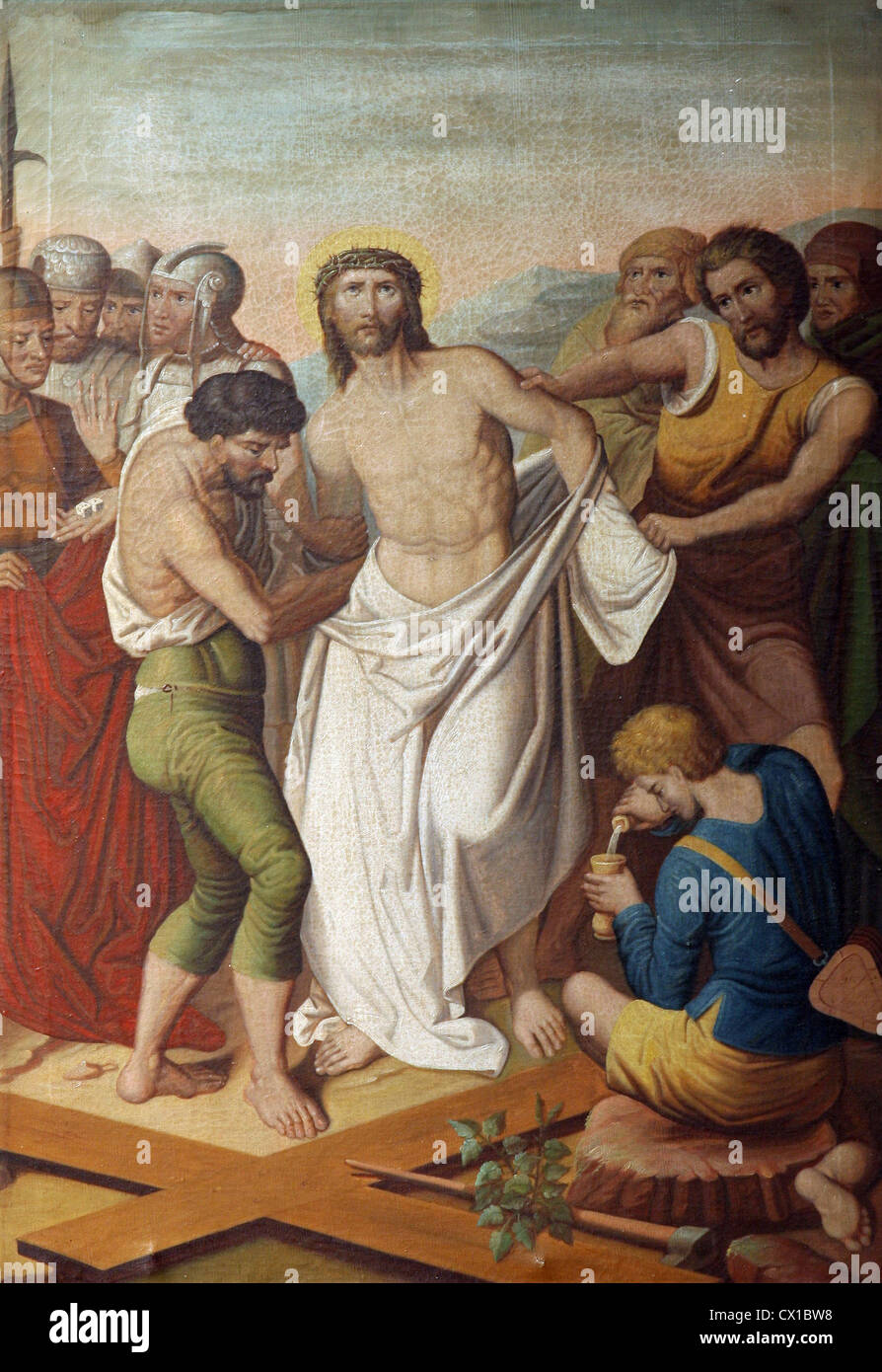10. Kreuzweg, Jesus wird seiner Kleider beraubt Stockfotografie - Alamy