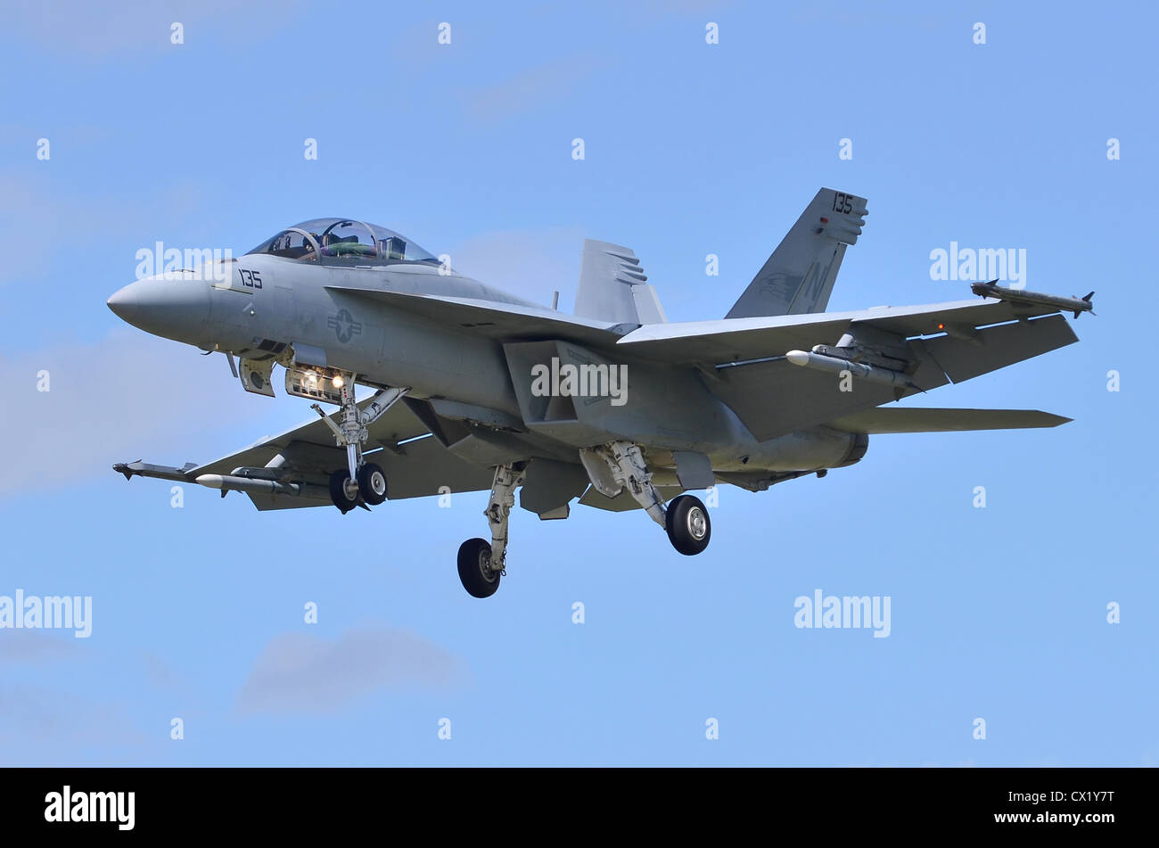 Boeing F/A-18F Super Hornet VFA-22 der US Navy im Landeanflug auf der ...