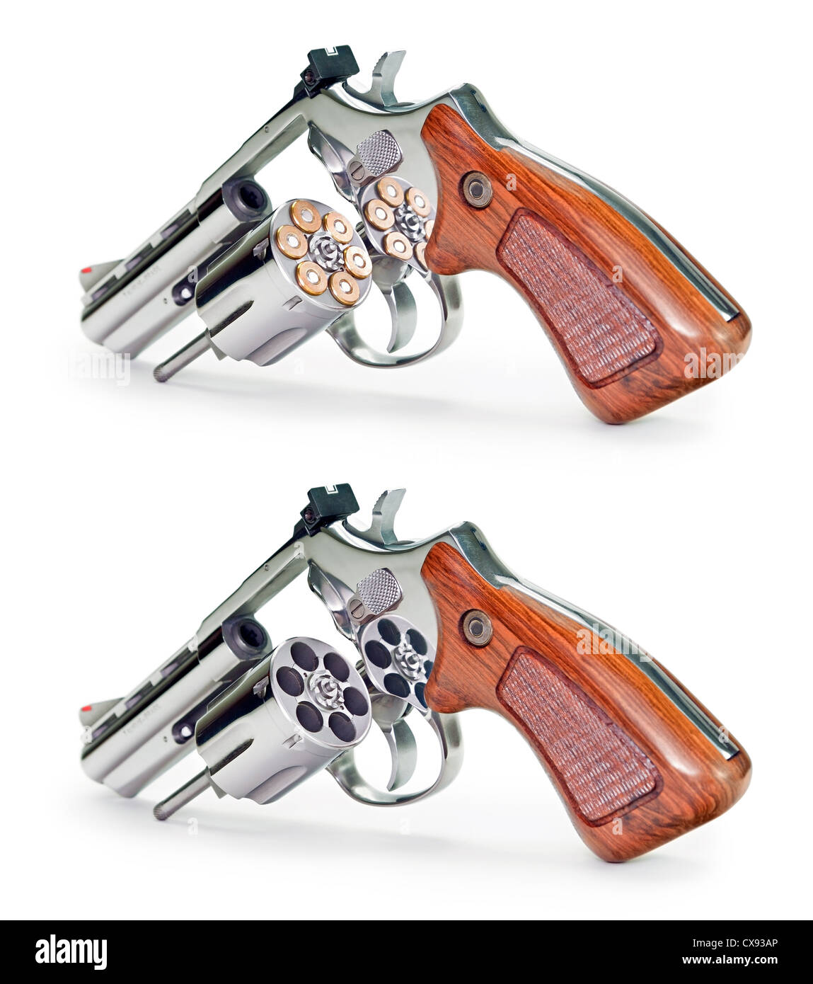 Zwei Bild der gleichen Waffe (leer und voll der Kugel) auf einem weißen ...