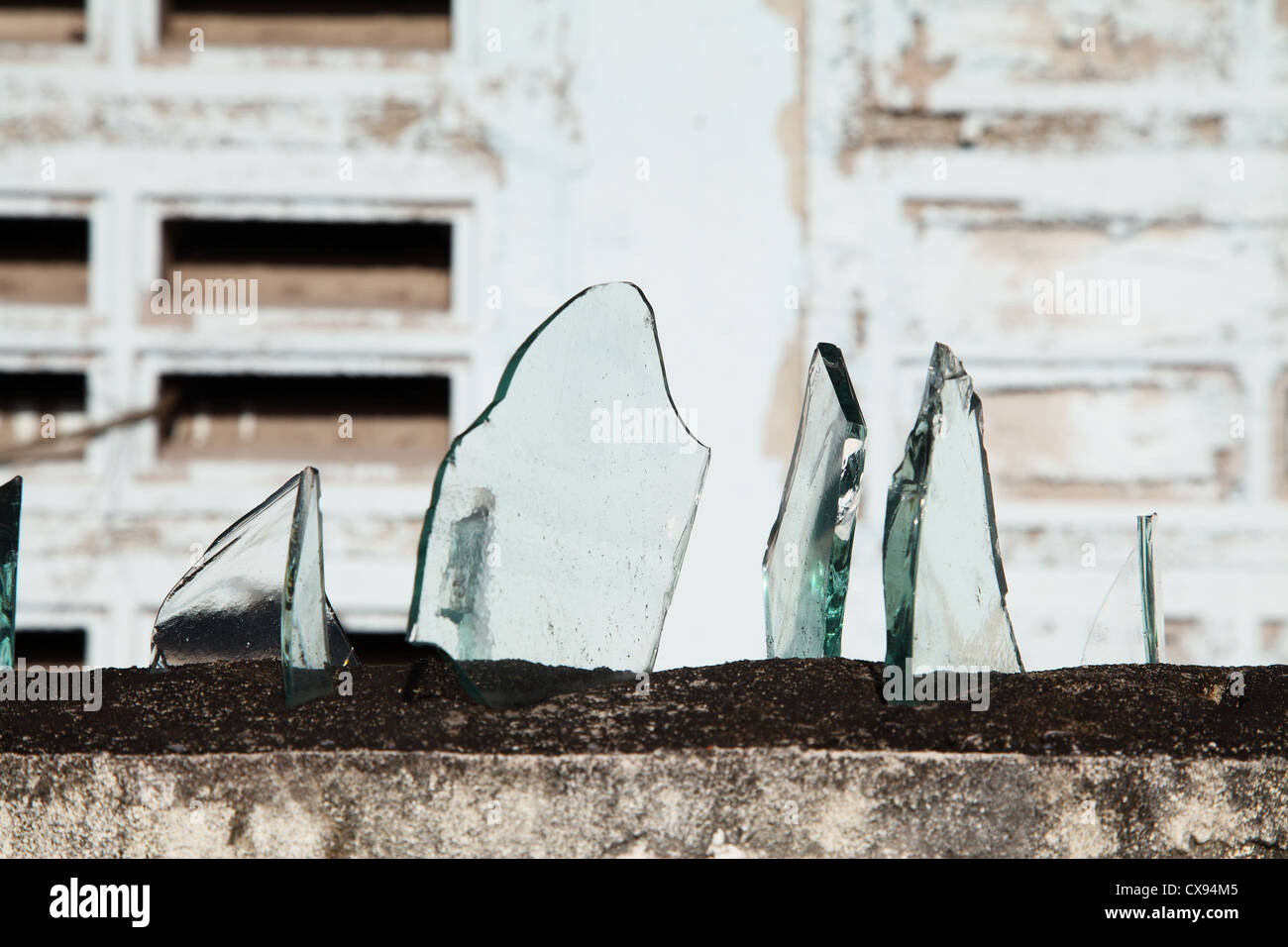 Wall with glass shards -Fotos und -Bildmaterial in hoher Auflösung – Alamy