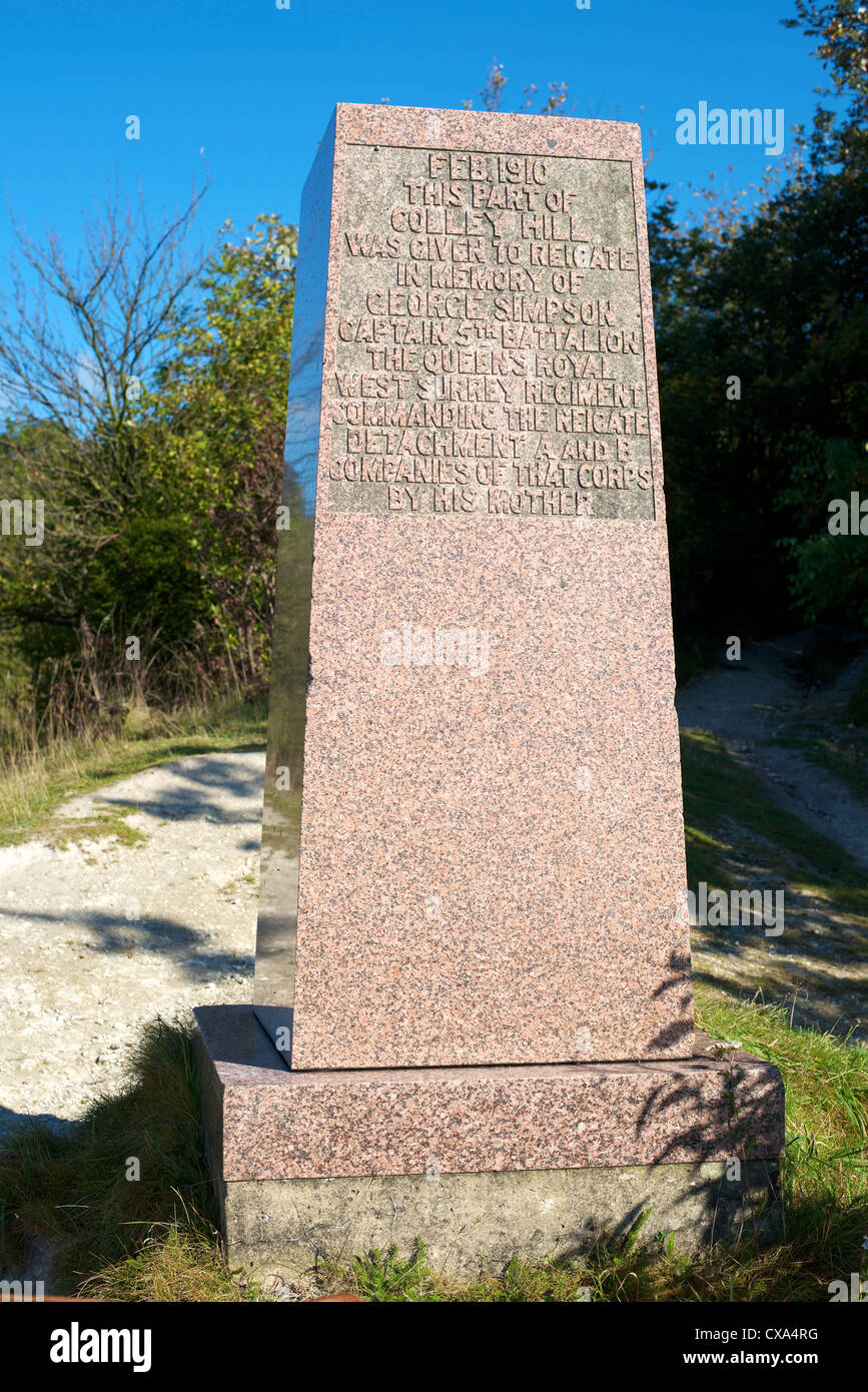 Colley Hill Reigate Denkmal in Erinnerung an George Simpson Kapitän 5 ...